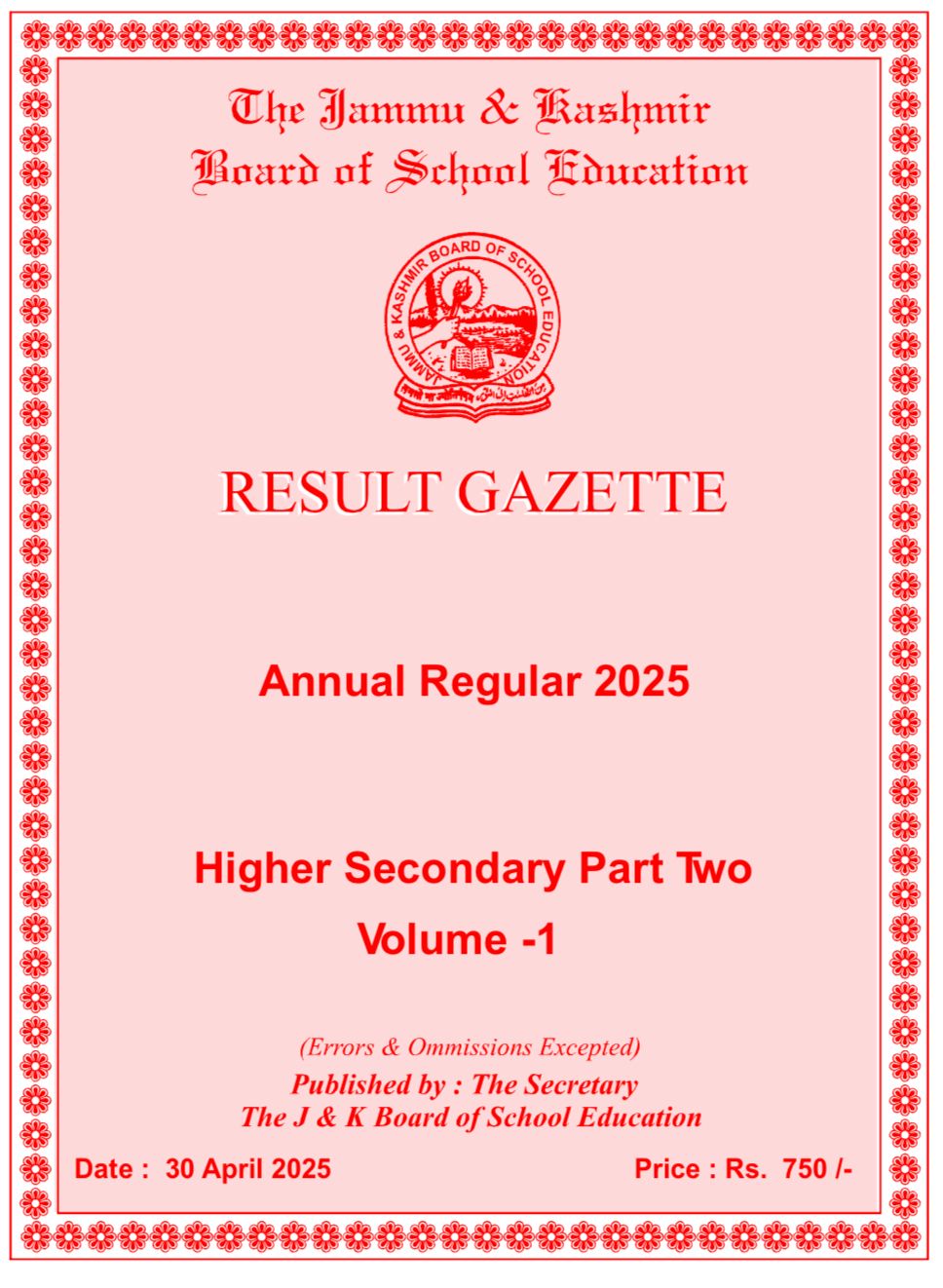 JKBOSE 12th Result Gazette 2025-26 Download PDF, Search by Name ...